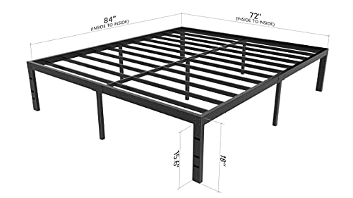 Koi Housewares 18 Inch Steel Bed Frame, Reinforced Platform, 3000 Pounds, Heavy Duty, Easy Assembly, Steel Slats, Under The Bed Storage, California King