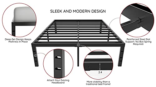 Koi Housewares 18 Inch Steel Bed Frame, Reinforced Platform, 3000 Pounds, Heavy Duty, Easy Assembly, Steel Slats, Under The Bed Storage, California King