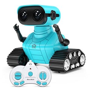 allcele robot toys, rechargeable rc robots for kids boys, remote control toy with music and led eyes, gift for children age 3 years and up - blue