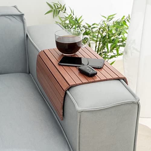 BAMJIUSHANG Sofa Arm Tray Table Sofa Tables TV Trays Sofa Tray Couch arm Table Perfect for Drink Snacks Great arm Tray for Couch armrest (16.5" L x 13.4" W x 0.3" H, Dark Brown Color)