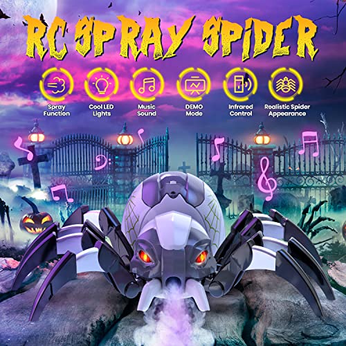 DEERC Remote Control Spider, Realistic Robot Spider with Spray and Lights, RC Big Boy Toys, Gifts for Kids, Easter Birthday Party Joke Pranks, Bot Black Widow Spider Real with Music Effect