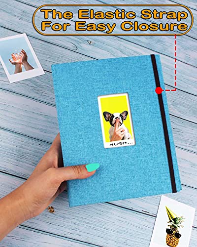 Mini Photo Album 208 Vertical Photos - Linen Cover, Photo Album Compatible with K-pop Photocards, Fujifilm Instax Mini Film 7s 8 9 11, Polaroid PIC 300, HP Sprocket, Blue