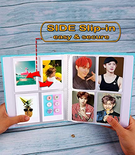 Mini Photo Album 208 Vertical Photos - Linen Cover, Photo Album Compatible with K-pop Photocards, Fujifilm Instax Mini Film 7s 8 9 11, Polaroid PIC 300, HP Sprocket, Blue