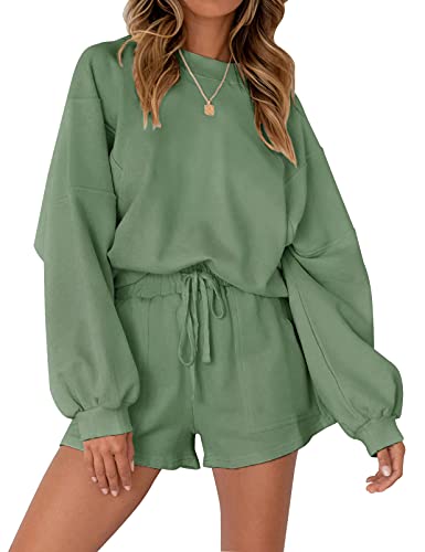 MEROKEETY Women's 2023 Fall Oversized Batwing Sleeve Lounge Sets Casual Top and Shorts 2 Piece Outfits Sweatsuit