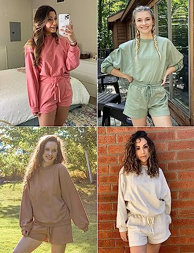 MEROKEETY Women's 2023 Fall Oversized Batwing Sleeve Lounge Sets Casual Top and Shorts 2 Piece Outfits Sweatsuit