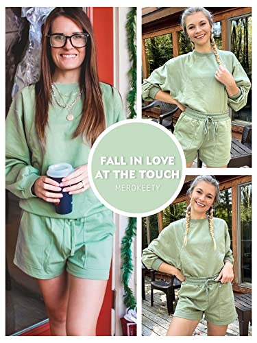 MEROKEETY Women's 2023 Fall Oversized Batwing Sleeve Lounge Sets Casual Top and Shorts 2 Piece Outfits Sweatsuit