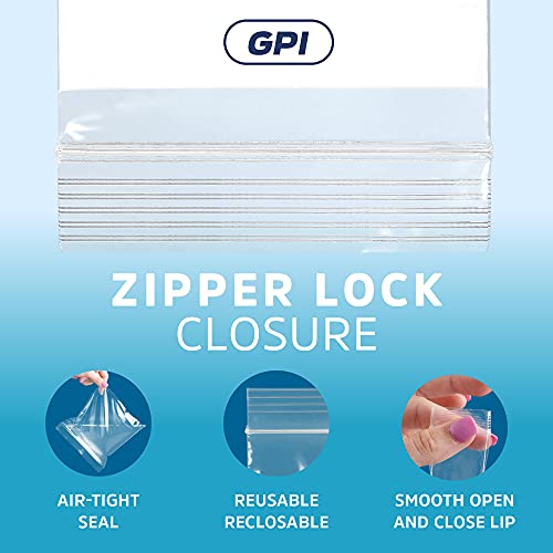 GPI - 2" x 3" - Bulk Pack of 100, 4 Mil Thick, Heavy Duty, Clear Plastic Reclosable Zip Bags, with Write-on White Block for Labeling, Strong & Durable Poly Baggies with Resealable Zipper Top Lock.