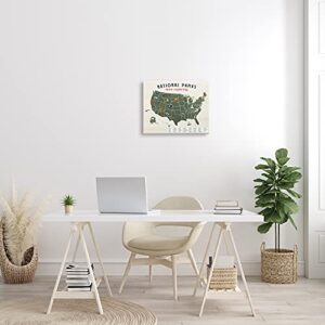 Stupell Industries National Parks Map with Numbered Key United States, Designed by Daphne Polselli Canvas Wall Art, 16 x 20, Green