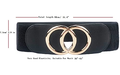 Swtddy Women's Elastic Wide Stretchy Waist Cinch Belt Waistband For Dresses (Suit For Waist Size 36"-45", Golden O Design Black+Khaki+Camel)