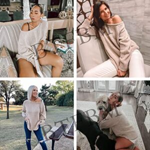 BTFBM Women Casual Long Sleeve Fall Sweaters Crew Neck Solid Color Soft Ribbed Knitted Oversized Pullover Loose Fit Jumper(Solid Apricot, Large)