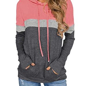 Lylinan Womens Tops Ladies Shirts Trendy Casual Tunic Long Sleeve Hoodies Pullover Sweatshirts Loose Fitting Tee Fall Fashion Style Clothing Pink Grey X-Large