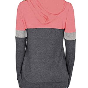 Lylinan Womens Tops Ladies Shirts Trendy Casual Tunic Long Sleeve Hoodies Pullover Sweatshirts Loose Fitting Tee Fall Fashion Style Clothing Pink Grey X-Large