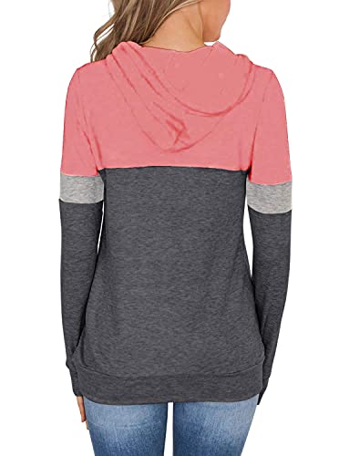 Lylinan Womens Tops Ladies Shirts Trendy Casual Tunic Long Sleeve Hoodies Pullover Sweatshirts Loose Fitting Tee Fall Fashion Style Clothing Pink Grey X-Large