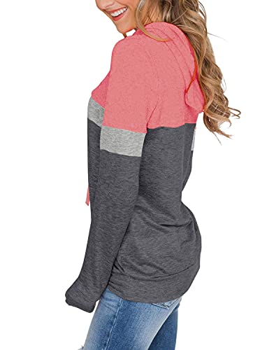 Lylinan Womens Tops Ladies Shirts Trendy Casual Tunic Long Sleeve Hoodies Pullover Sweatshirts Loose Fitting Tee Fall Fashion Style Clothing Pink Grey X-Large