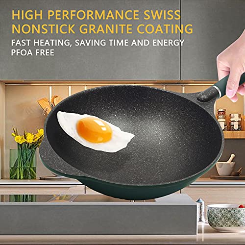 MEGOO Kitchenware cookwear Non Stick Wok Pan With Lid,(PFA,PFOA Free),Frying Wok Pan Suitable For Induction,Gas Cooktops,Ceramic And Electric Stove (Aluminium, 12 Inch)