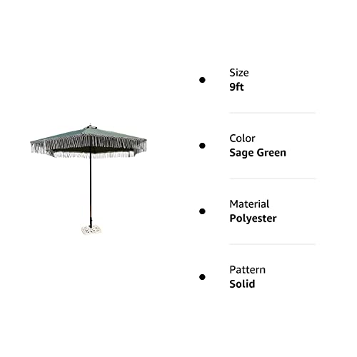 Formosa Covers 9ft 8 Ribs Replacement Umbrella CANOPY ONLY w/Tassel Luxurious Bohemian Valance for Outdoor Decor, Entertainment and Poolside (Sage Green)