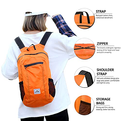 Lywencom Hiking Backpack,Ultra-Light 20L Waterproof Folding Sports Lightweight Waterproof Backpack Suitable for Outdoor Camping Picnic (Orange)