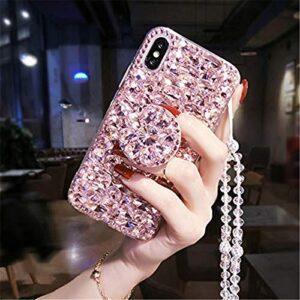 case for xiaomi redmi note 10,redmi note 10s case,diamond kickstand case for redmi note 10 4g case,3d handmade bling diamond glitter phone case for xiaomi redmi note 10 4g(pink)