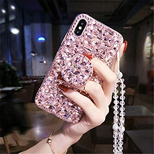 Case for Xiaomi Redmi Note 10,Redmi Note 10S Case,Diamond Kickstand Case for Redmi Note 10 4G Case,3D Handmade Bling Diamond Glitter Phone Case for Xiaomi Redmi Note 10 4G(Pink)