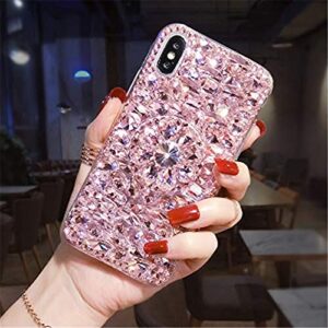 Case for Xiaomi Redmi Note 10,Redmi Note 10S Case,Diamond Kickstand Case for Redmi Note 10 4G Case,3D Handmade Bling Diamond Glitter Phone Case for Xiaomi Redmi Note 10 4G(Pink)