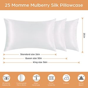 Veaken Silk Pillowcase for Hair and Skin, 2 Pack 100% Mulberry Silk Pillowcase 25 Momme, 600 Thread Count, Both Side Pure Silk Pillow Cover with Hidden Zipper (White, Standard 20''×26'')