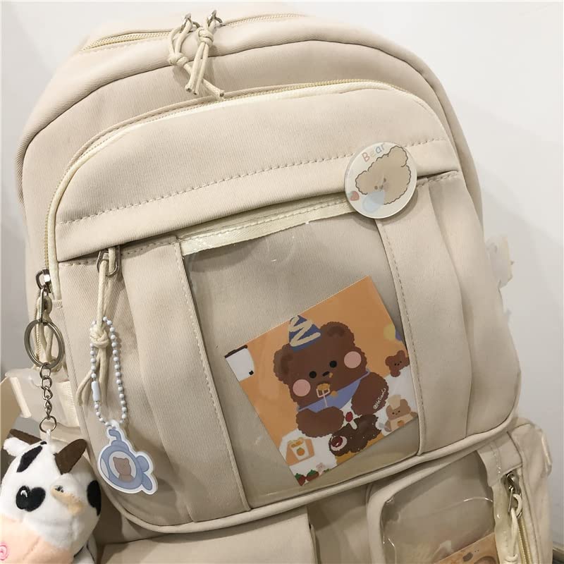 GGOOB Kawaii Backpack with Pins School Cute Aesthetic for (Black,With Accessories)