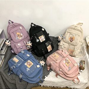 GGOOB Kawaii Backpack with Pins School Cute Aesthetic for (Black,With Accessories)