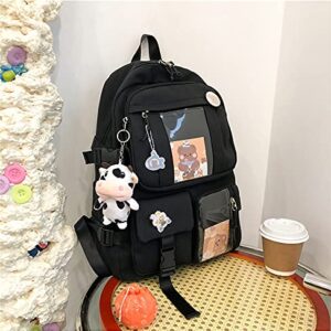 GGOOB Kawaii Backpack with Pins School Cute Aesthetic for (Black,With Accessories)