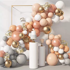 Amandir 129Pcs Hobo Peach Balloons Garland Kit Baby Shower Birthday Decorations, Blush Macaron Pastel Orange Rose Gold Gray Confetti Balloon Balloons for Wedding Bridal Bachelorette Party Supplies