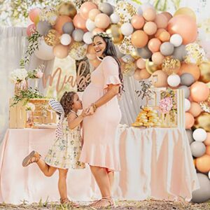 Amandir 129Pcs Hobo Peach Balloons Garland Kit Baby Shower Birthday Decorations, Blush Macaron Pastel Orange Rose Gold Gray Confetti Balloon Balloons for Wedding Bridal Bachelorette Party Supplies