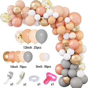 Amandir 129Pcs Hobo Peach Balloons Garland Kit Baby Shower Birthday Decorations, Blush Macaron Pastel Orange Rose Gold Gray Confetti Balloon Balloons for Wedding Bridal Bachelorette Party Supplies