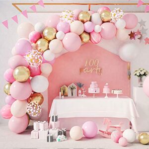 Amandir 144Pcs Pink Balloons Garland Arch Kit Light Pink Gold White Balloons Confetti Latex Metallic Balloons for Girl Birthday Baby Shower Wedding Party Decorations Supplies