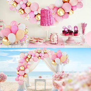 Amandir 144Pcs Pink Balloons Garland Arch Kit Light Pink Gold White Balloons Confetti Latex Metallic Balloons for Girl Birthday Baby Shower Wedding Party Decorations Supplies