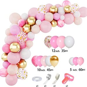 Amandir 144Pcs Pink Balloons Garland Arch Kit Light Pink Gold White Balloons Confetti Latex Metallic Balloons for Girl Birthday Baby Shower Wedding Party Decorations Supplies