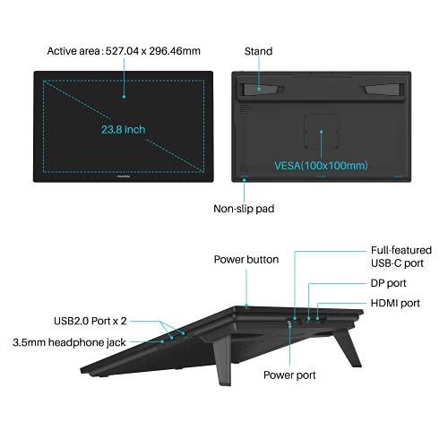 HUION Kamvas Pro 24 4K UHD Graphics Drawing Tablet with Full-Laminated Screen Anti-Glare Glass 140% sRGB - Battery-Free Stylus 8192 Pen Pressure and Wireless Express Key, 23.8 Inch Black