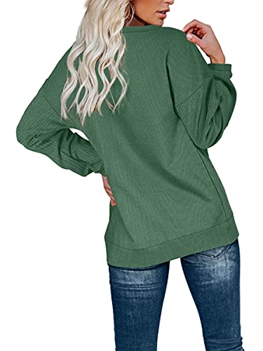 OFEEFAN Womens Sweatshirt Long Sleeve Blouses For Women Crew Neck Button Sweaters Green XL