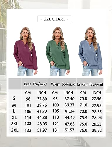 OFEEFAN Womens Sweatshirt Long Sleeve Blouses For Women Crew Neck Button Sweaters Green XL