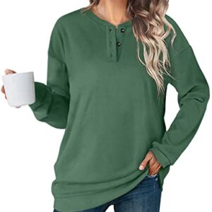 OFEEFAN Womens Sweatshirt Long Sleeve Blouses For Women Crew Neck Button Sweaters Green XL