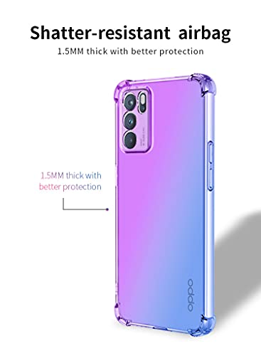 ZMONE Phone Case for Oppo Reno 6 5g Case with Tempered Glass Screen Protector [2 Pack], Clear Gradient Soft TPU Bumper Slim Anti-Scratch Shockproof Protective Cover - Blue/Pink