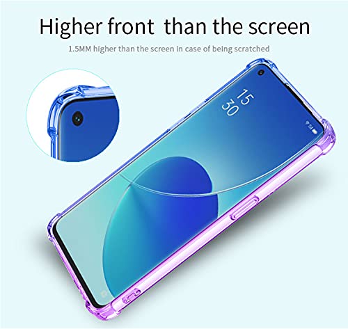 ZMONE Phone Case for Oppo Reno 6 5g Case with Tempered Glass Screen Protector [2 Pack], Clear Gradient Soft TPU Bumper Slim Anti-Scratch Shockproof Protective Cover - Blue/Pink