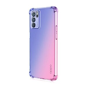 ZMONE Phone Case for Oppo Reno 6 5g Case with Tempered Glass Screen Protector [2 Pack], Clear Gradient Soft TPU Bumper Slim Anti-Scratch Shockproof Protective Cover - Blue/Pink