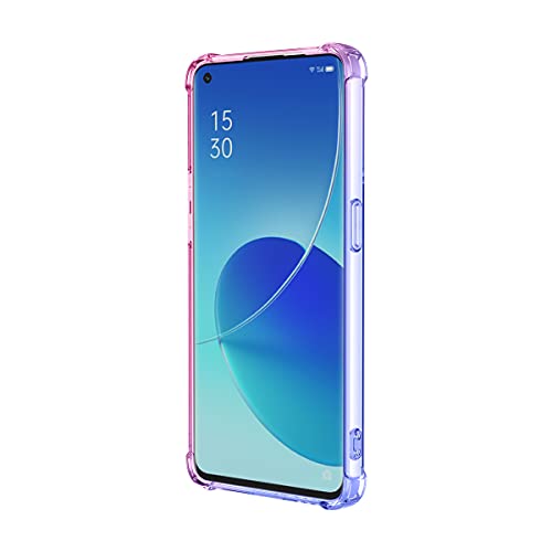 ZMONE Phone Case for Oppo Reno 6 5g Case with Tempered Glass Screen Protector [2 Pack], Clear Gradient Soft TPU Bumper Slim Anti-Scratch Shockproof Protective Cover - Blue/Pink