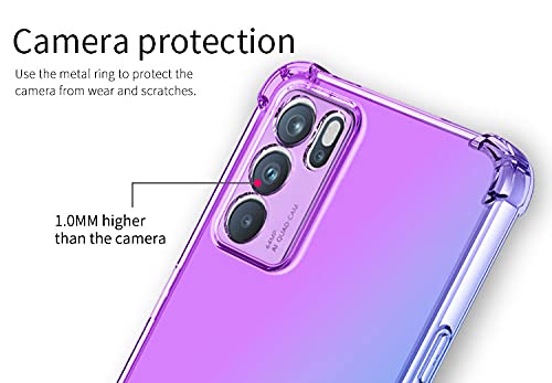 ZMONE Phone Case for Oppo Reno 6 5g Case with Tempered Glass Screen Protector [2 Pack], Clear Gradient Soft TPU Bumper Slim Anti-Scratch Shockproof Protective Cover - Blue/Pink