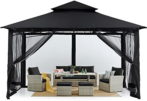 MASTERCANOPY Outdoor Garden Gazebo for Patios with Stable Steel Frame and Netting Walls (10x12,Black)