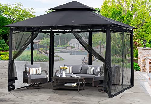 MASTERCANOPY Outdoor Garden Gazebo for Patios with Stable Steel Frame and Netting Walls (10x12,Black)