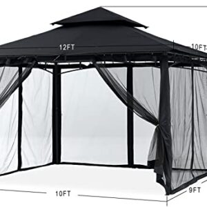 MASTERCANOPY Outdoor Garden Gazebo for Patios with Stable Steel Frame and Netting Walls (10x12,Black)