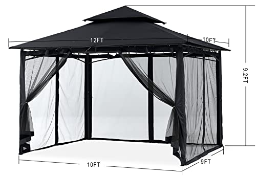 MASTERCANOPY Outdoor Garden Gazebo for Patios with Stable Steel Frame and Netting Walls (10x12,Black)