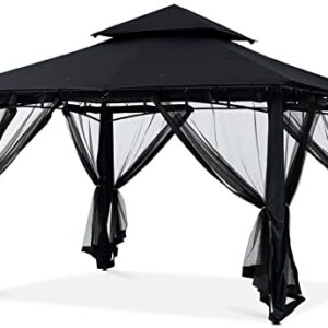 MASTERCANOPY Outdoor Garden Gazebo for Patios with Stable Steel Frame and Netting Walls (10x12,Black)