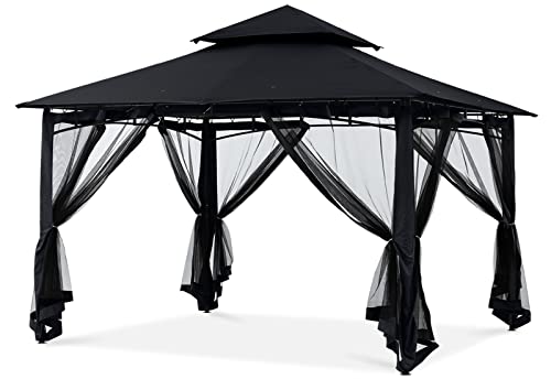 MASTERCANOPY Outdoor Garden Gazebo for Patios with Stable Steel Frame and Netting Walls (10x12,Black)