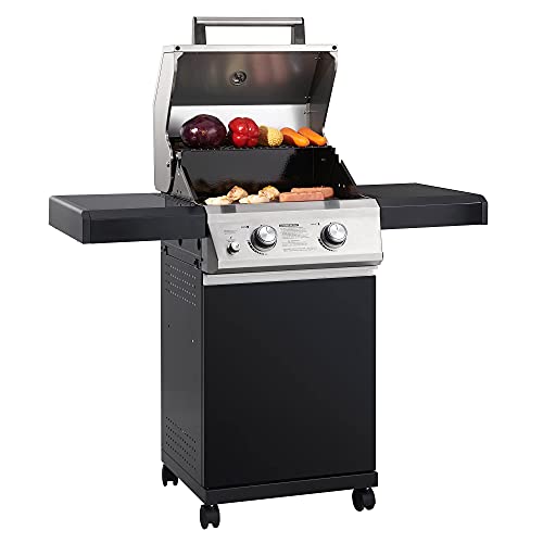 Monument Grills 2 Burners Propane Gas Grill Outdoor Cooking Stainless Steel BBQ Grills with LED Controls, Black